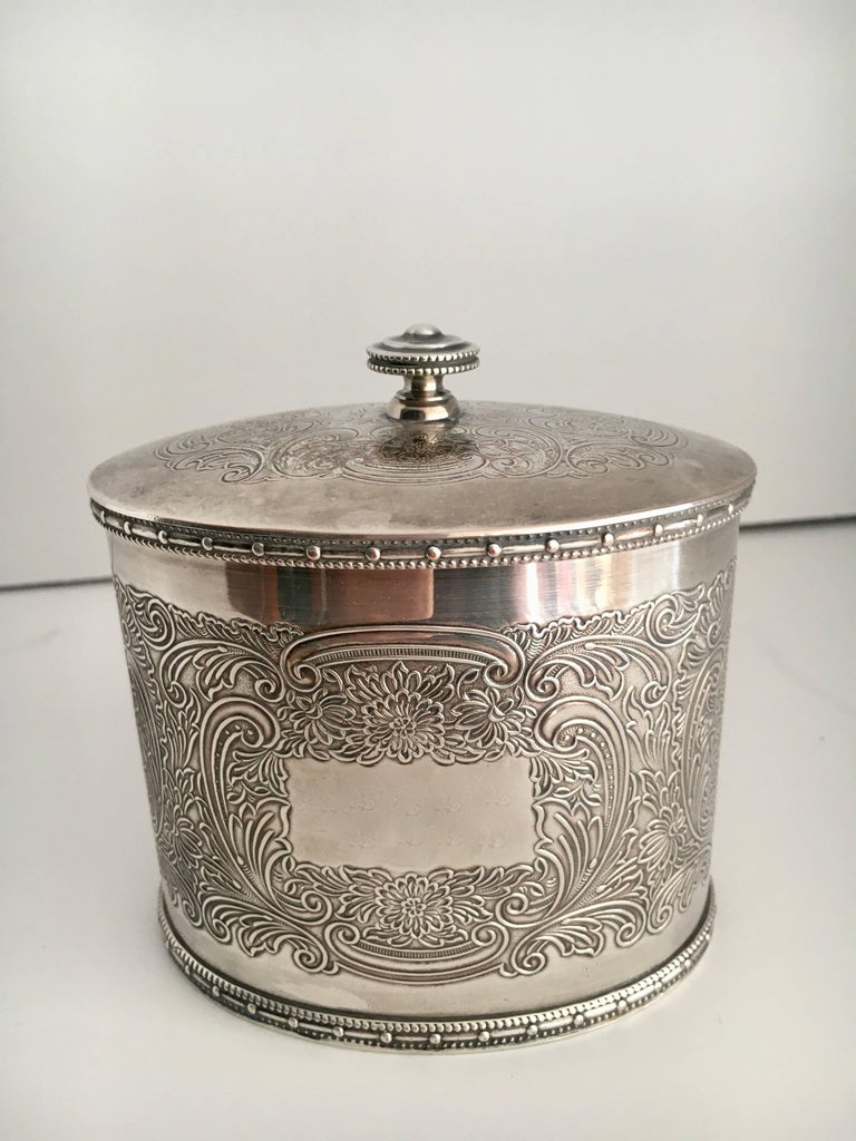 Barker Ellis English Silver Plate Tea Caddy Tobacco Jar For Sale at ...