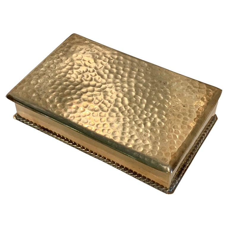 Hammered Brass Box with Braid Detail and Wood Liner at 1stDibs