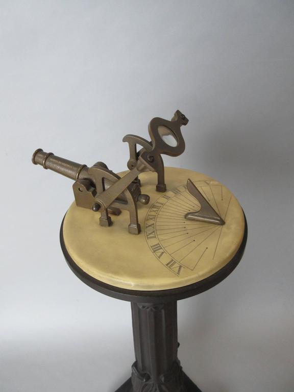 Noon Cannon with Iron Base, Brass Cannon Elements on Marble Disc at 1stDibs