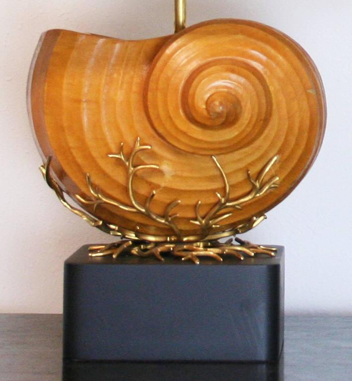 Pair of Carved Wood Nautilus Shell Lamps For Sale at 1stDibs