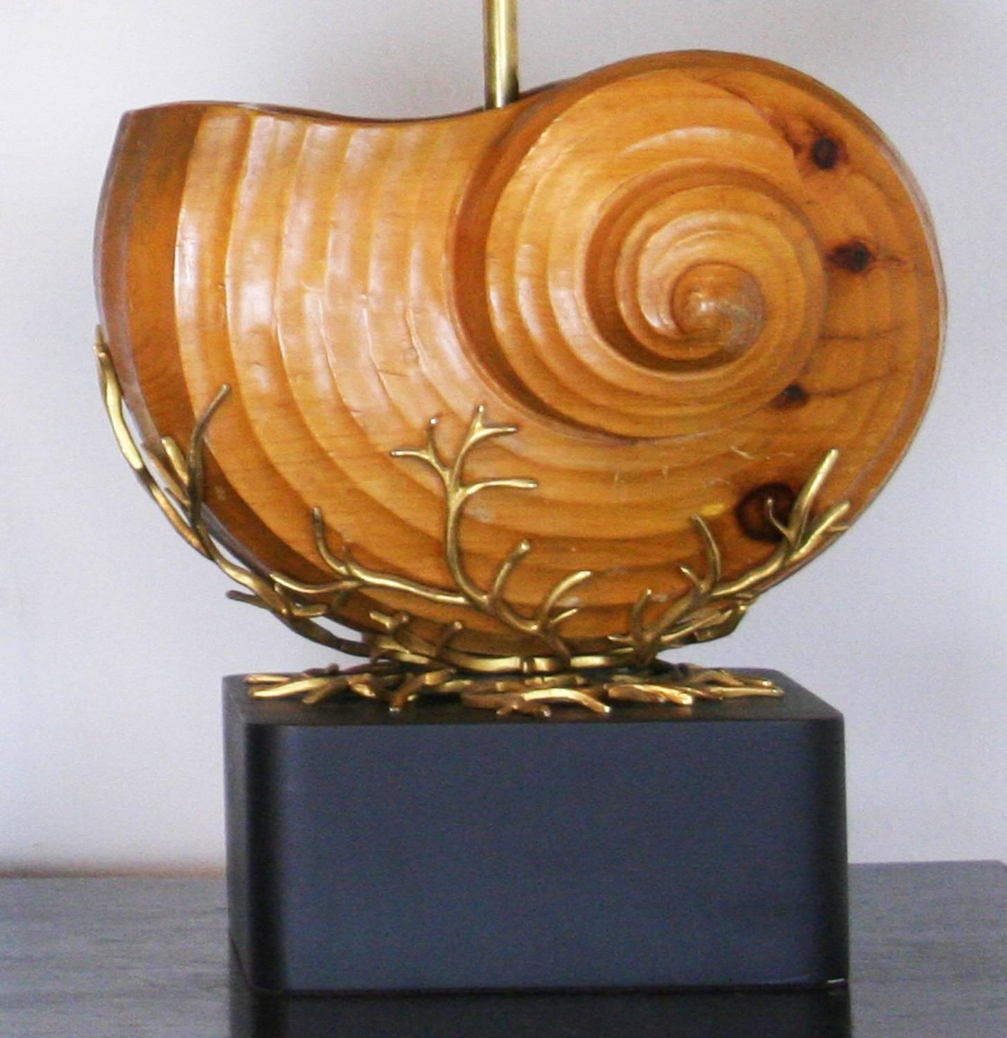 Pair of Carved Wood Nautilus Shell Lamps For Sale at 1stdibs