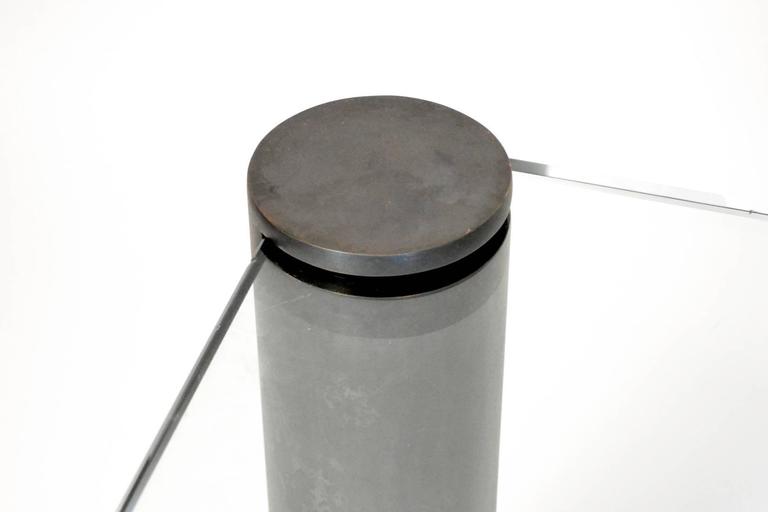 Vintage 1980s Coffee Table with Patinated Brass Cylinder Legs For Sale ...