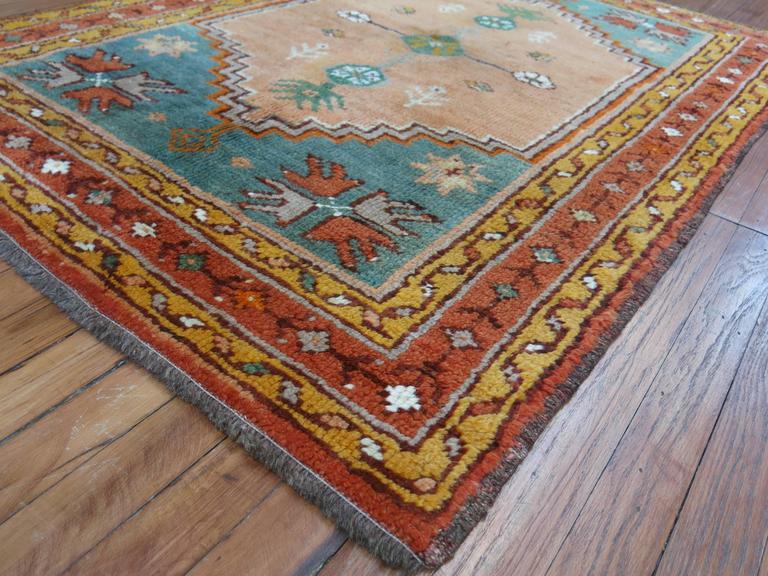 Colorful Antique Oushak Teal Orange Rug, Early 20th Century For Sale at ...
