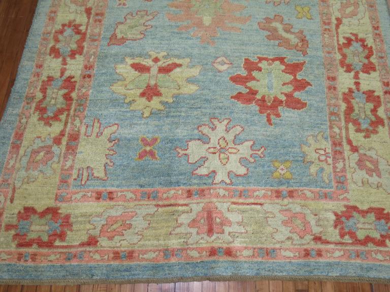 Blue Pink Vintage Inspired Oushak Rug For Sale at 1stDibs