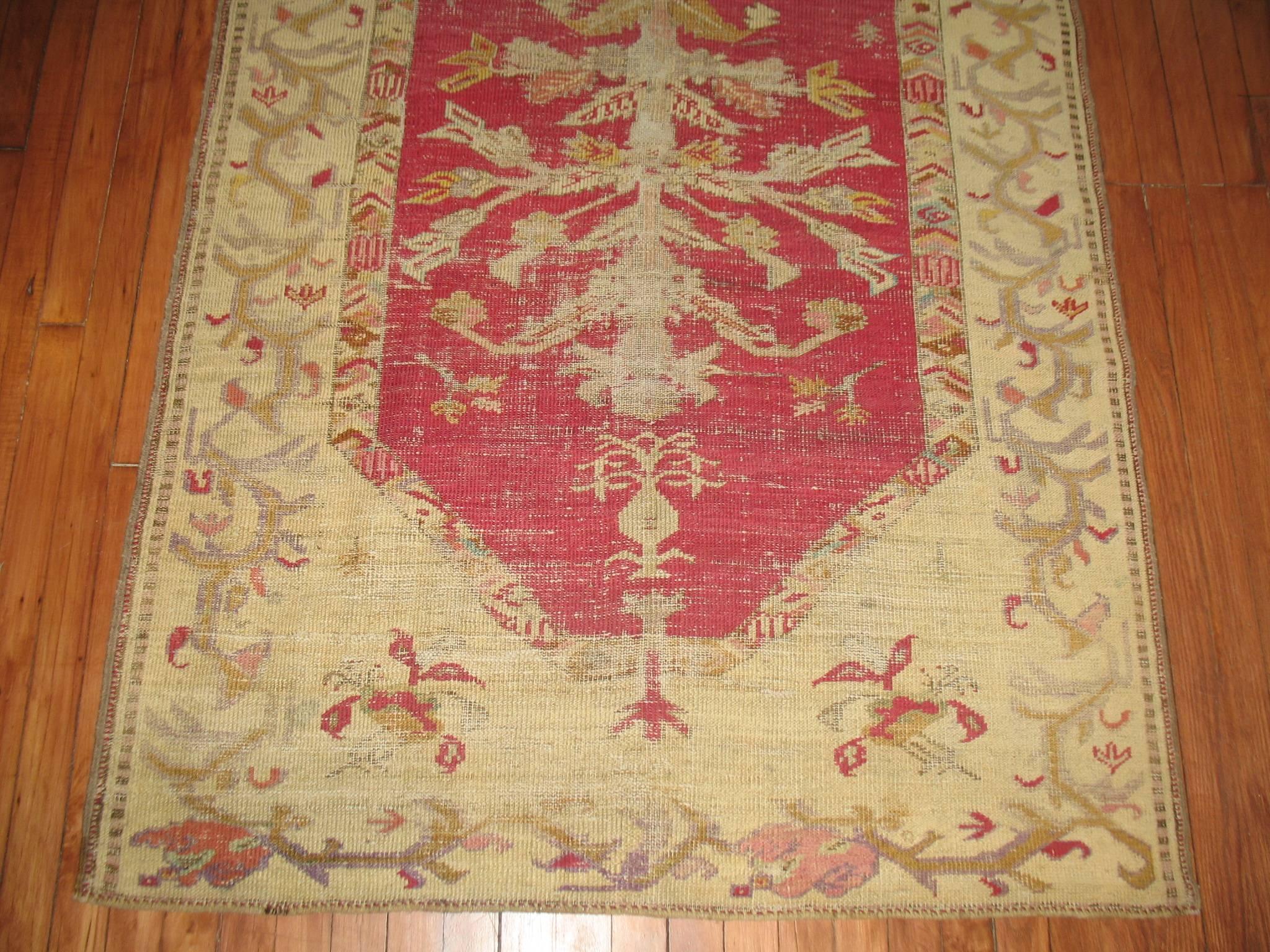 Shabby Chic Antique Turkish Ghiordes Area Rug For Sale at 1stDibs
