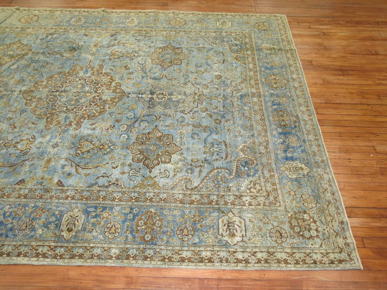 Powder Blue Antique Persian Tabriz Shabby Chic Rug For Sale at 1stDibs ...
