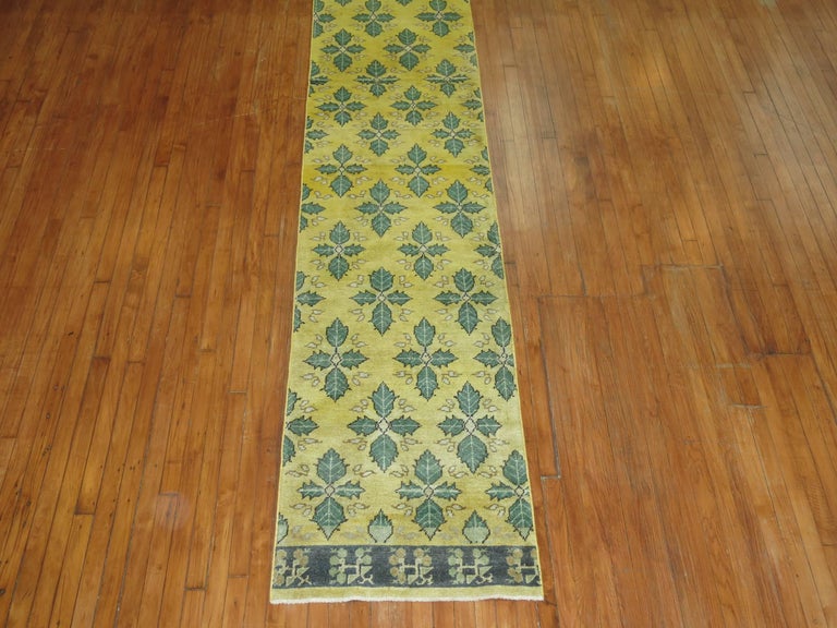 Yellow Green 20th Century Wool Handmade Turkish Konya Runner For Sale ...