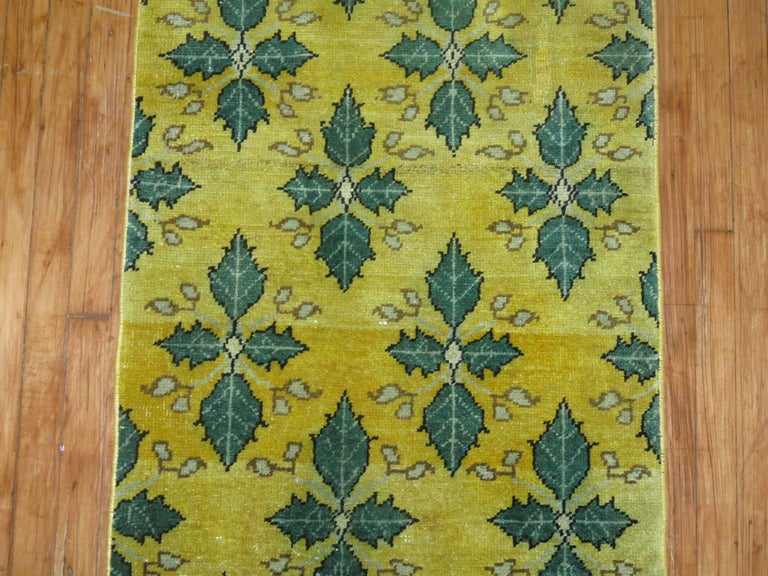 Yellow Green 20th Century Wool Handmade Turkish Konya Runner For Sale ...