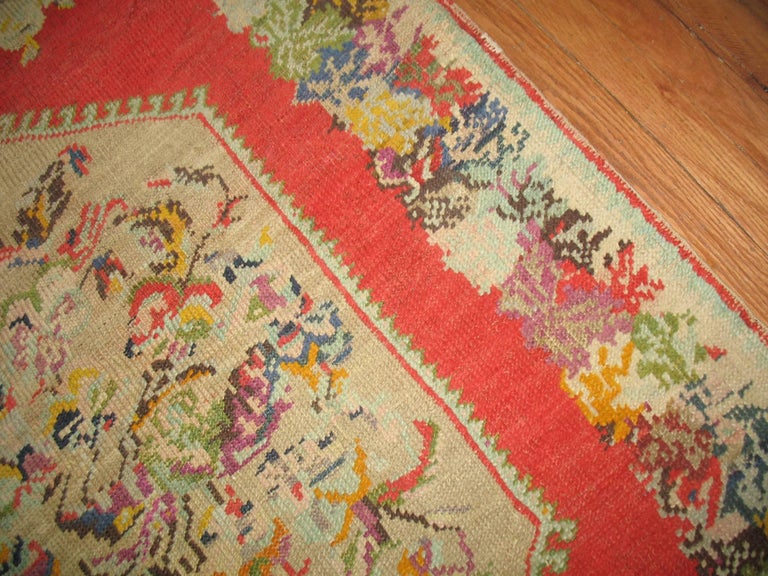 20th Century Bright Red Colorful Hand Knotted Turkish Ghiordes Rug For ...