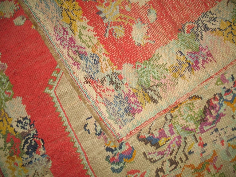 20th Century Bright Red Colorful Hand Knotted Turkish Ghiordes Rug For ...