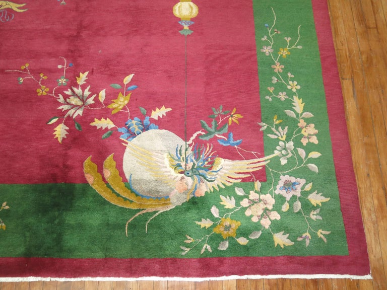 Room Size Full Pile Raspberry Ground Antique Chinese Art Deco Rug For ...