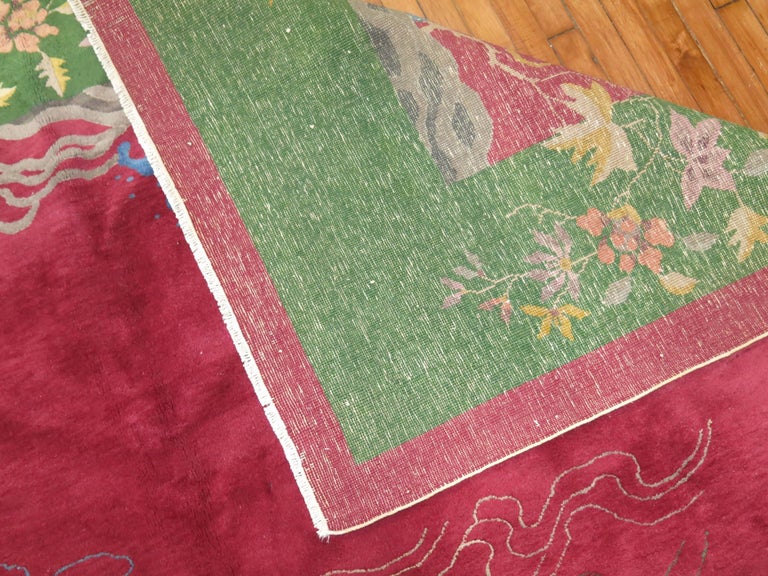 Room Size Full Pile Raspberry Ground Antique Chinese Art Deco Rug For ...