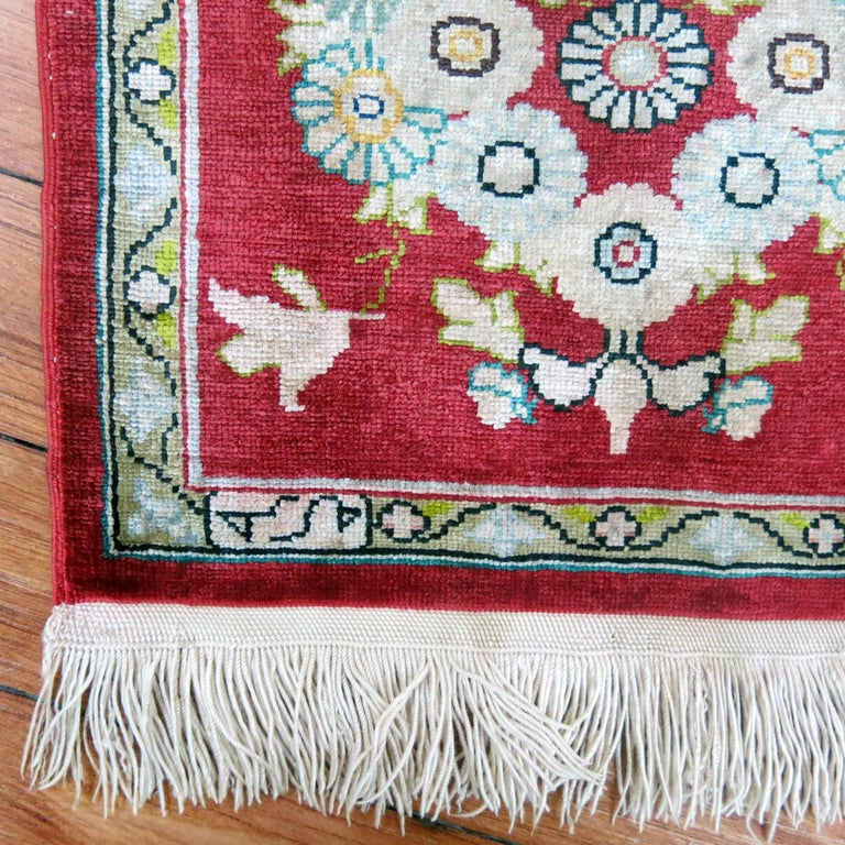Chinese Red Color Tiny Superfine Silk Turkish Mat Size Rug For Sale at ...