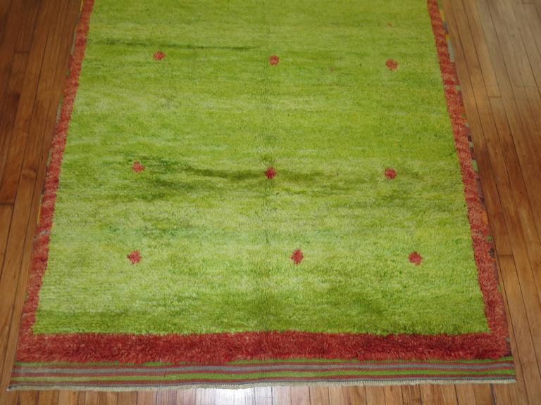 Lime Green Vintage Turkish Tulu Pile Rug For Sale at 1stDibs