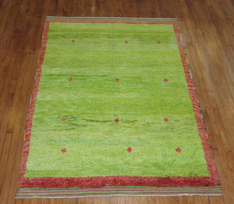Lime Green Vintage Turkish Tulu Pile Rug For Sale at 1stDibs