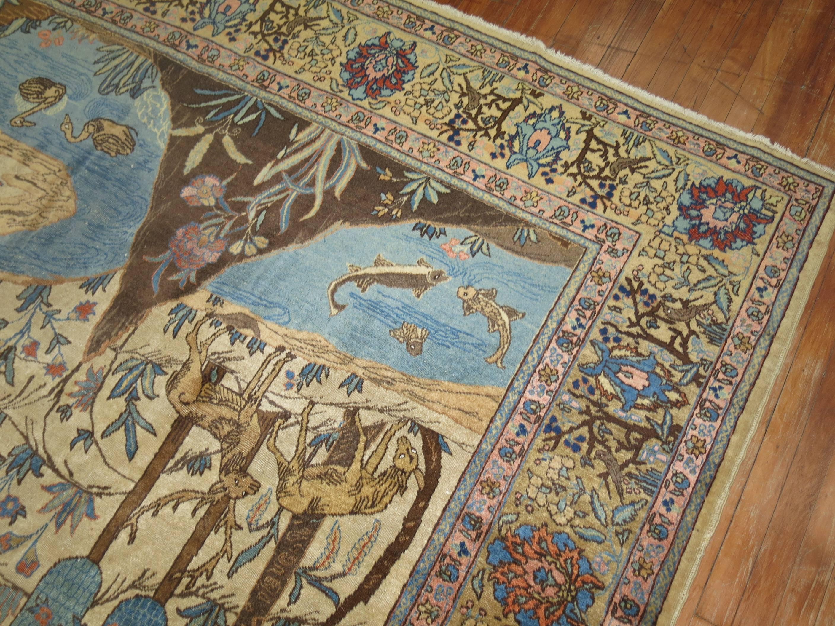 Antique Persian Tabriz Pictorial Hunting Scene Carpet at 1stDibs ...