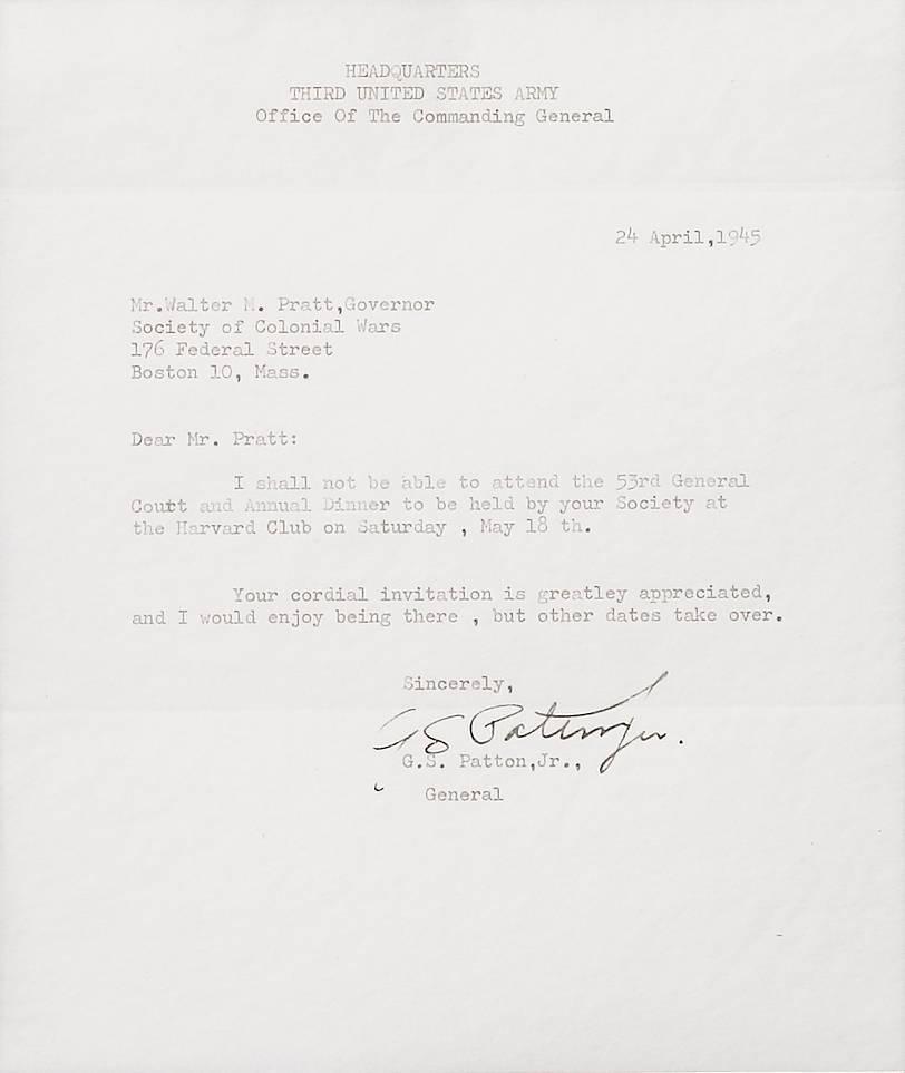 General George Patton Signed, Third Army, War Dated Letter, circa 1945 ...
