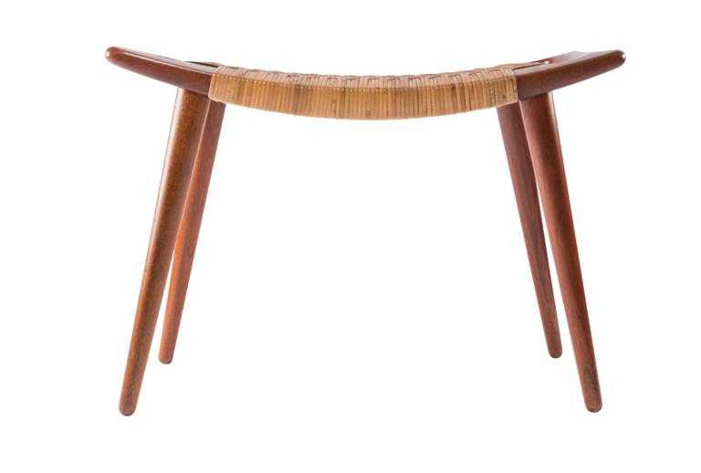 Hans Wegner Teak and Cane Stool for Johannes Hansen at 1stDibs