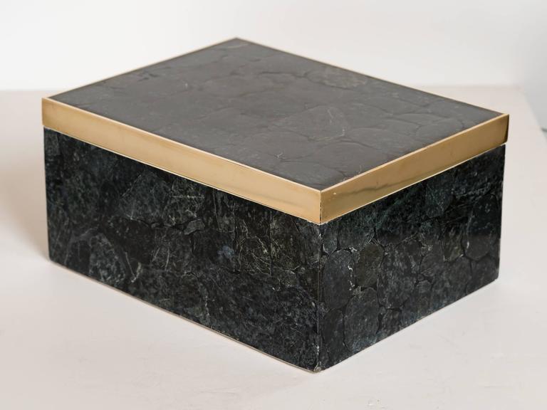 Large Exotic Black Agate Stone Box with Brass Detail at 1stDibs