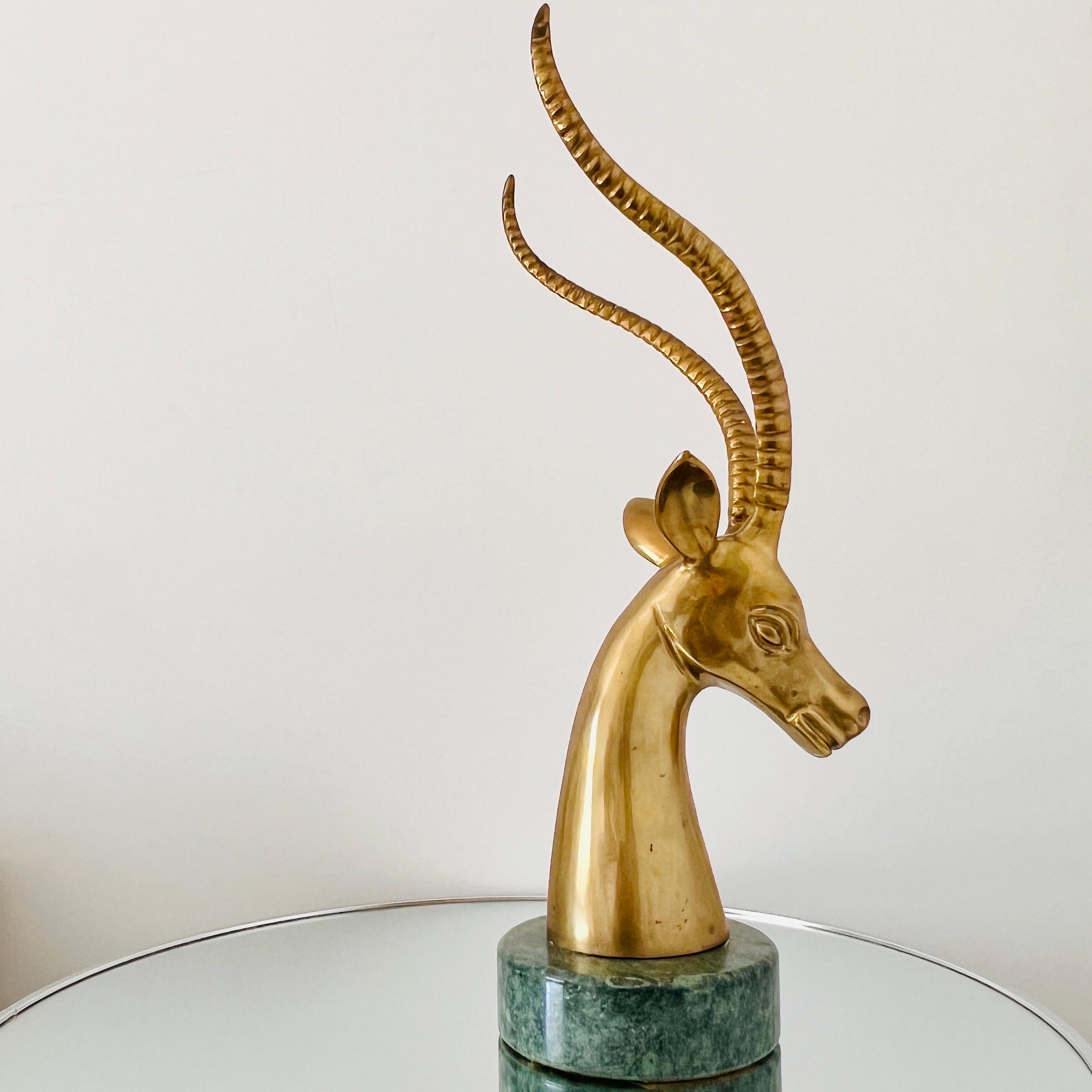 Brass Ibex Sculpture with Exotic Verde Guatemala Marble Base, circa ...