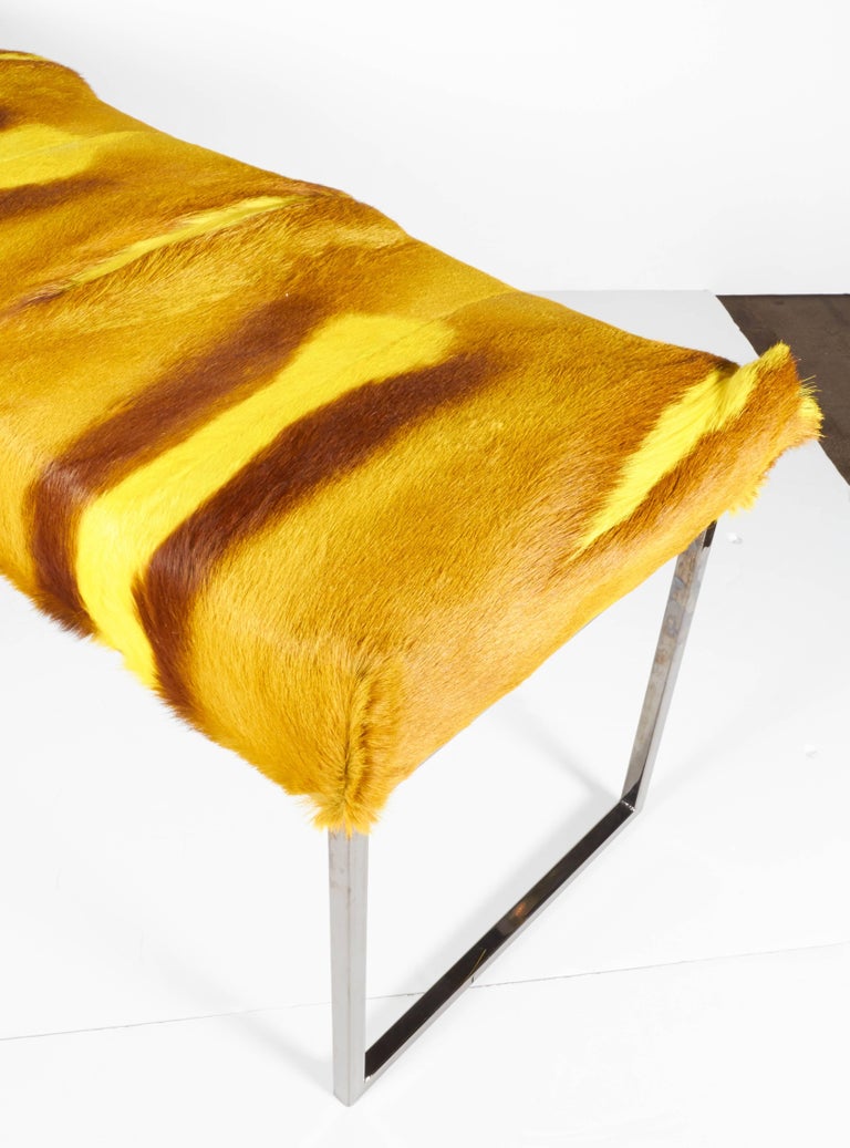 Bespoke Bench in Exotic Springbok Fur in Vibrant Hues of Yellow at 1stDibs