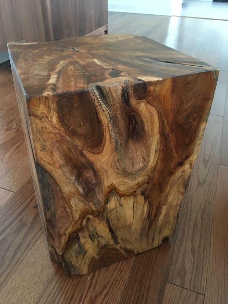 Organic Modern Indonesian Teak Wood Stool and Side Table at 1stDibs