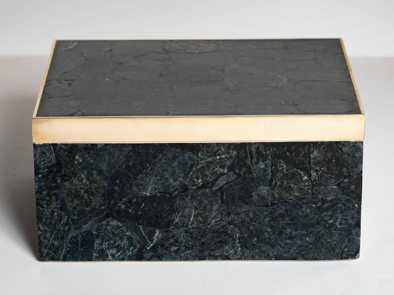 Large Exotic Black Agate Stone Box with Brass Detail at 1stDibs
