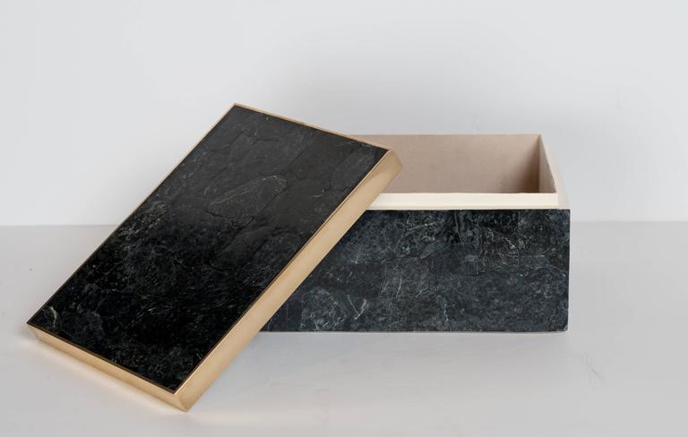 Large Exotic Black Agate Stone Box with Brass Detail at 1stDibs