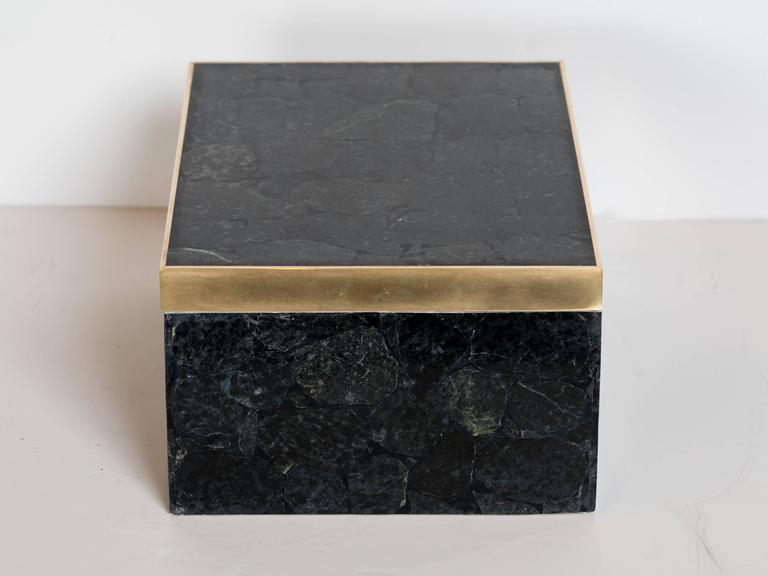 Large Exotic Black Agate Stone Box with Brass Detail at 1stDibs
