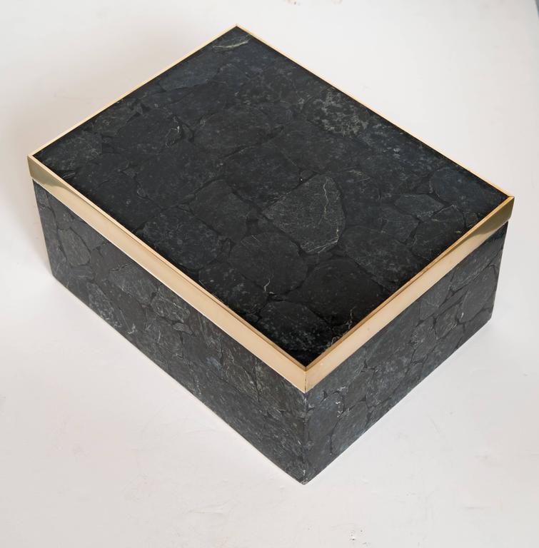Large Exotic Black Agate Stone Box with Brass Detail at 1stDibs