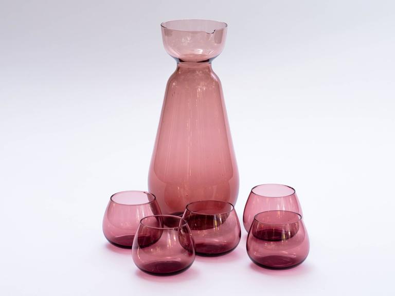 Scandinavian Modern Barware Set in Blown Amethyst Glass / 7Pc. Set at ...