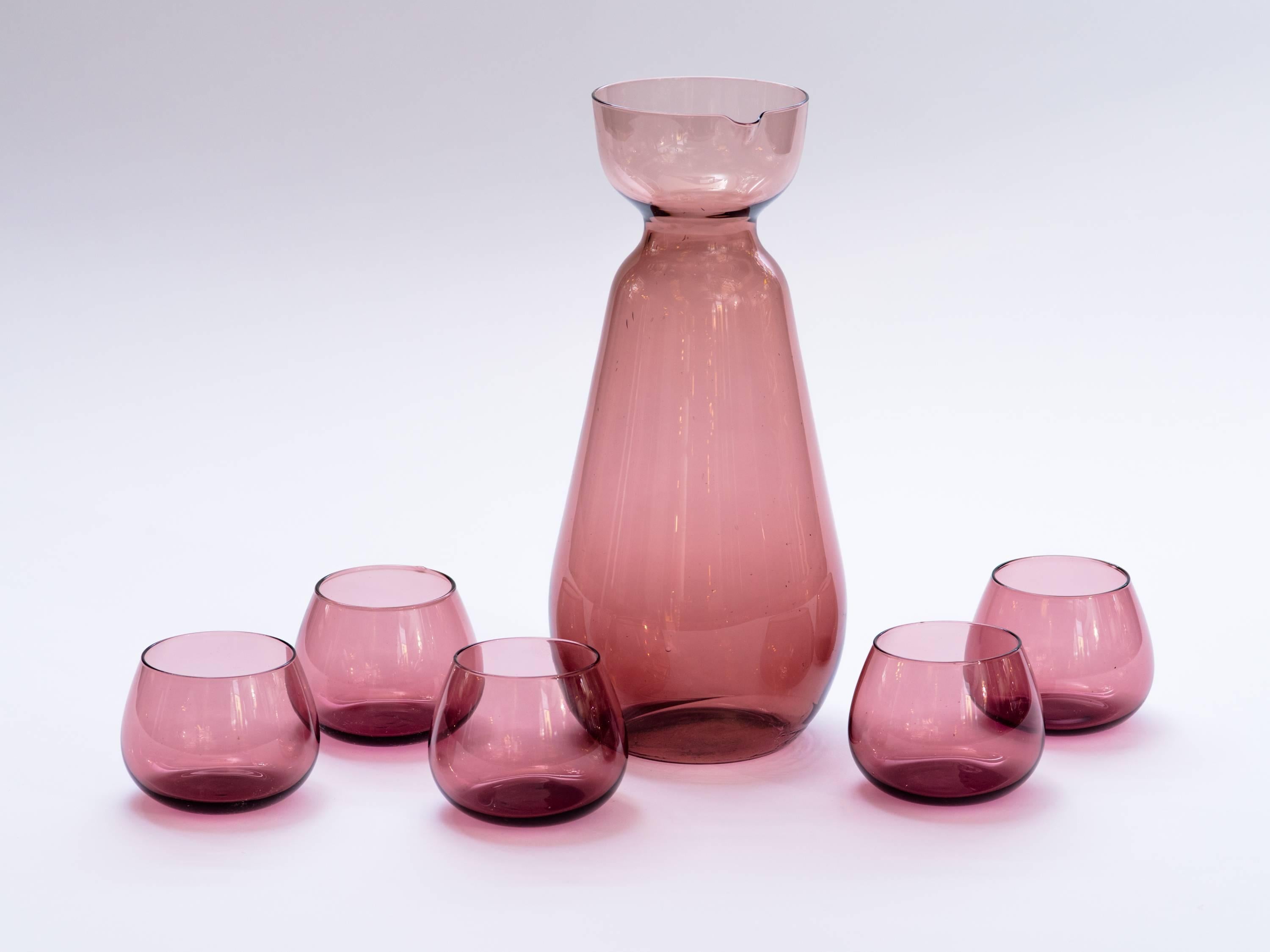 Scandinavian Modern Barware Set in Blown Amethyst Glass / 7Pc. Set at ...