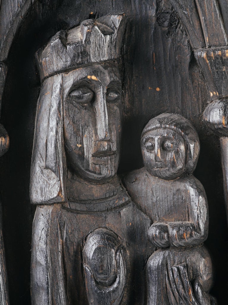 Victorian Gothic Wood Carving of Madonna and Child For Sale at 1stDibs