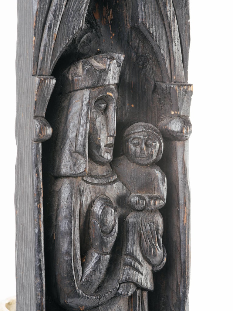 Victorian Gothic Wood Carving of Madonna and Child For Sale at 1stDibs