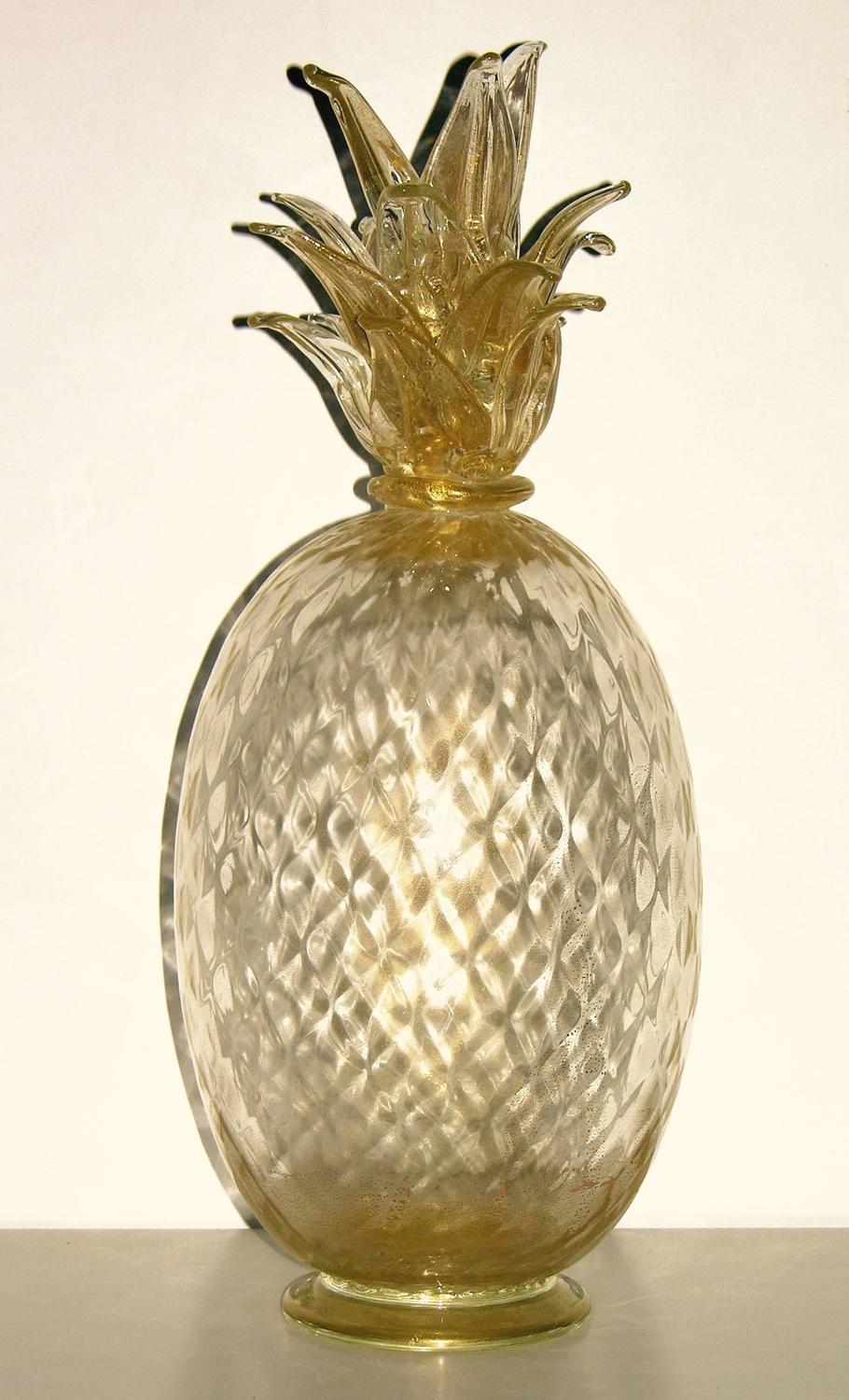 Seguso Italian Scaled Set of Two Gold Pineapples in Blown Murano Glass ...