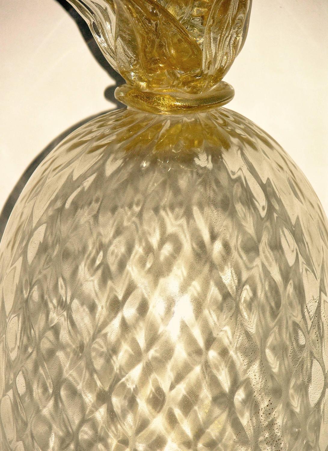 Seguso Italian Scaled Set of Two Gold Pineapples in Blown Murano Glass ...