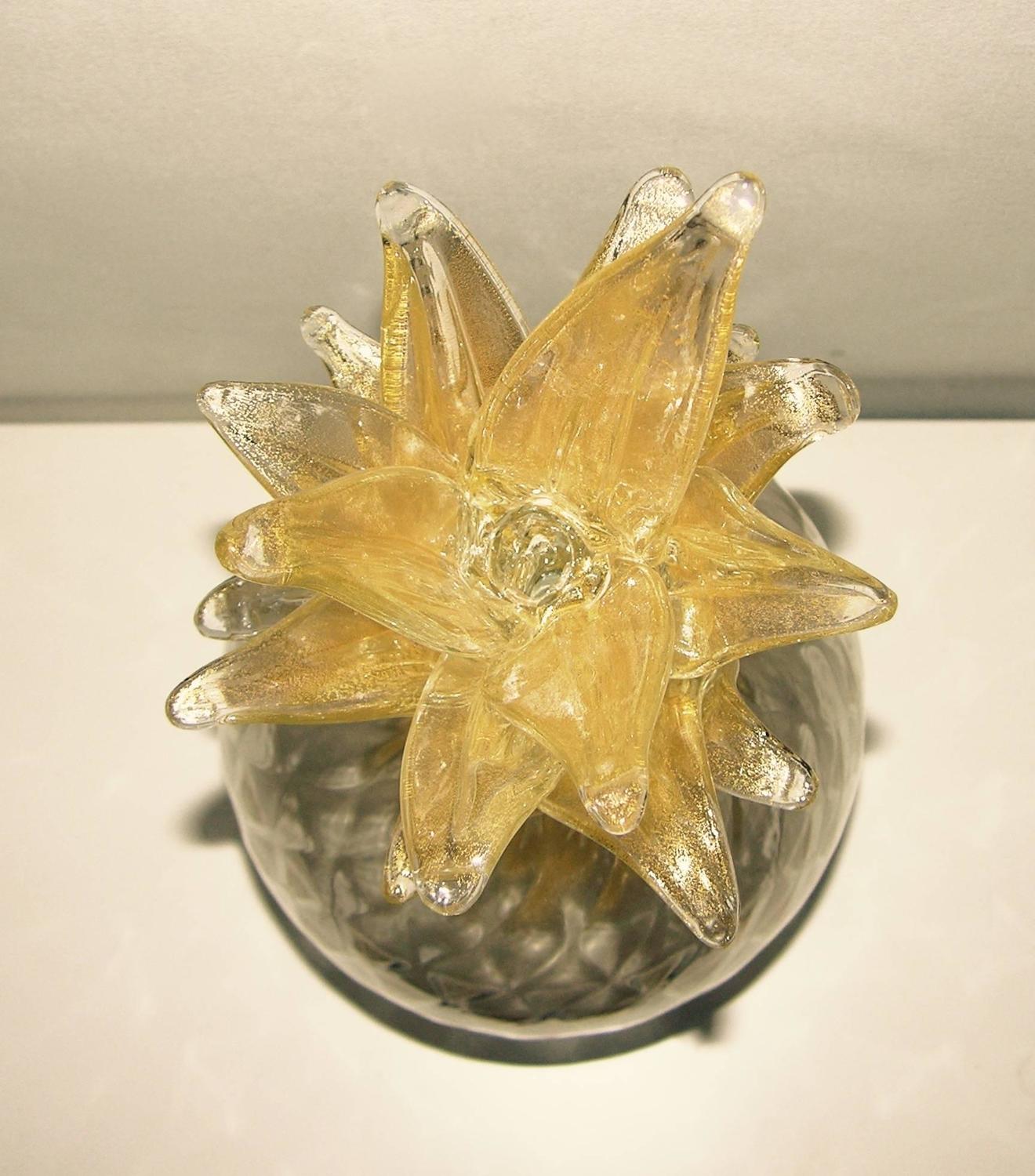 Seguso Italian Scaled Set of Two Gold Pineapples in Blown Murano Glass ...
