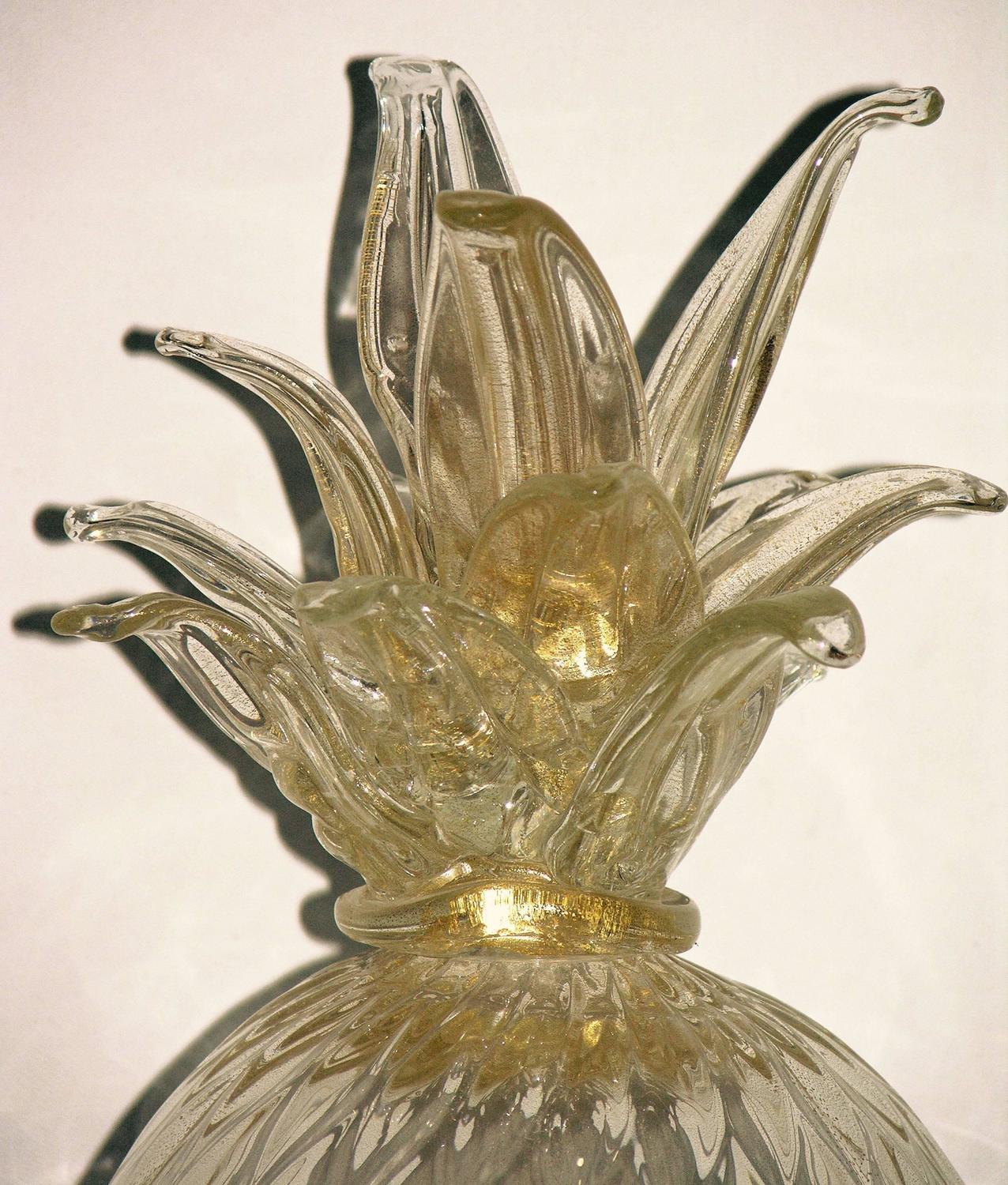 Seguso Italian Scaled Set of Two Gold Pineapples in Blown Murano Glass ...