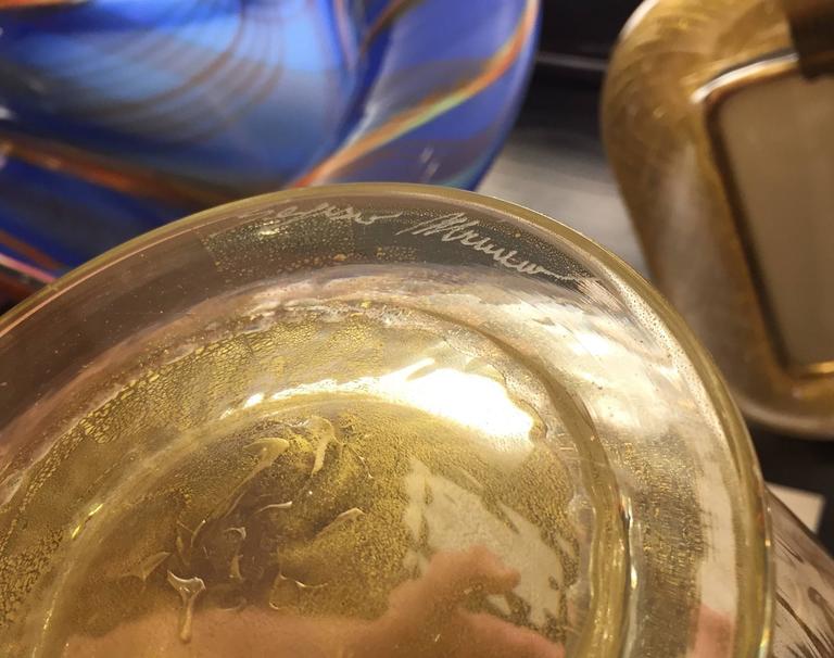 Seguso Italian Scaled Set of Two Gold Pineapples in Blown Murano Glass ...