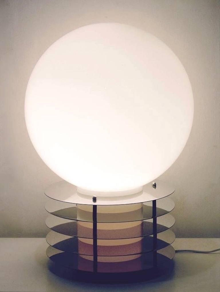1960s Italian Pair of Modern Double-Lit White Glass and Chrome Round ...