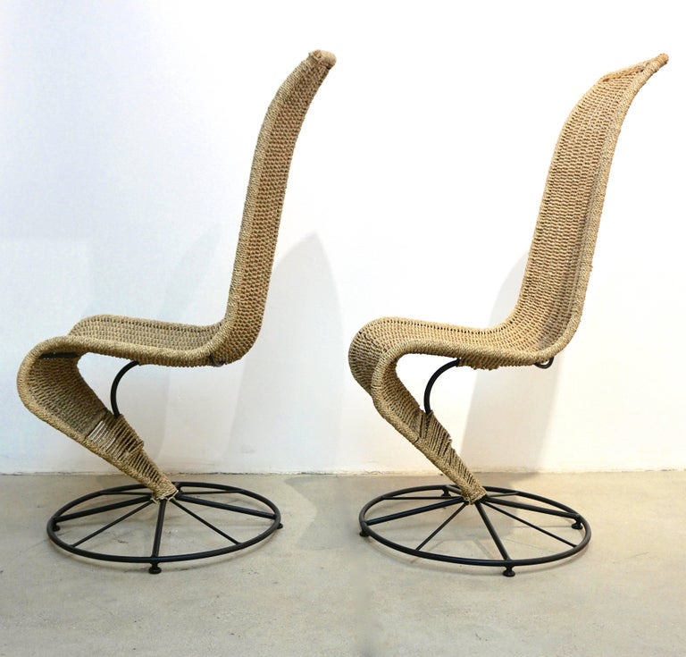Marzio Cecchi 1970, Italian Pair of Black Lacquered and Beige Wicker ...