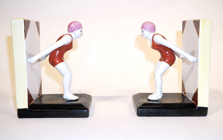 Italian 1930 Art Deco Ceramic Female Diving Figure in Red Bathing Suit ...