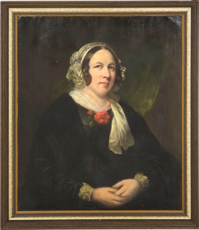 Antique Oil Painting or Portrait of Woman in Black Dress, 1820 REDUCED ...