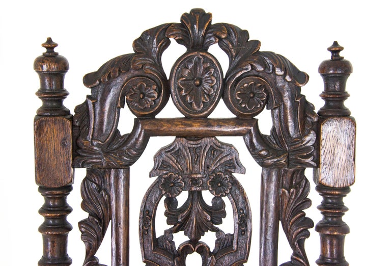 Antique Carved Chairs, Carolean, Upholstered, High Back, Scotland, 1870 ...
