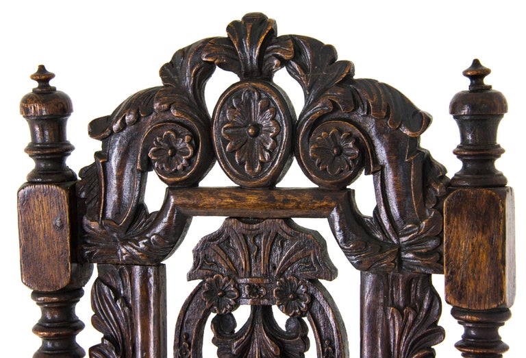 Antique Carved Chairs, Carolean, Upholstered, High Back, Scotland, 1870 ...