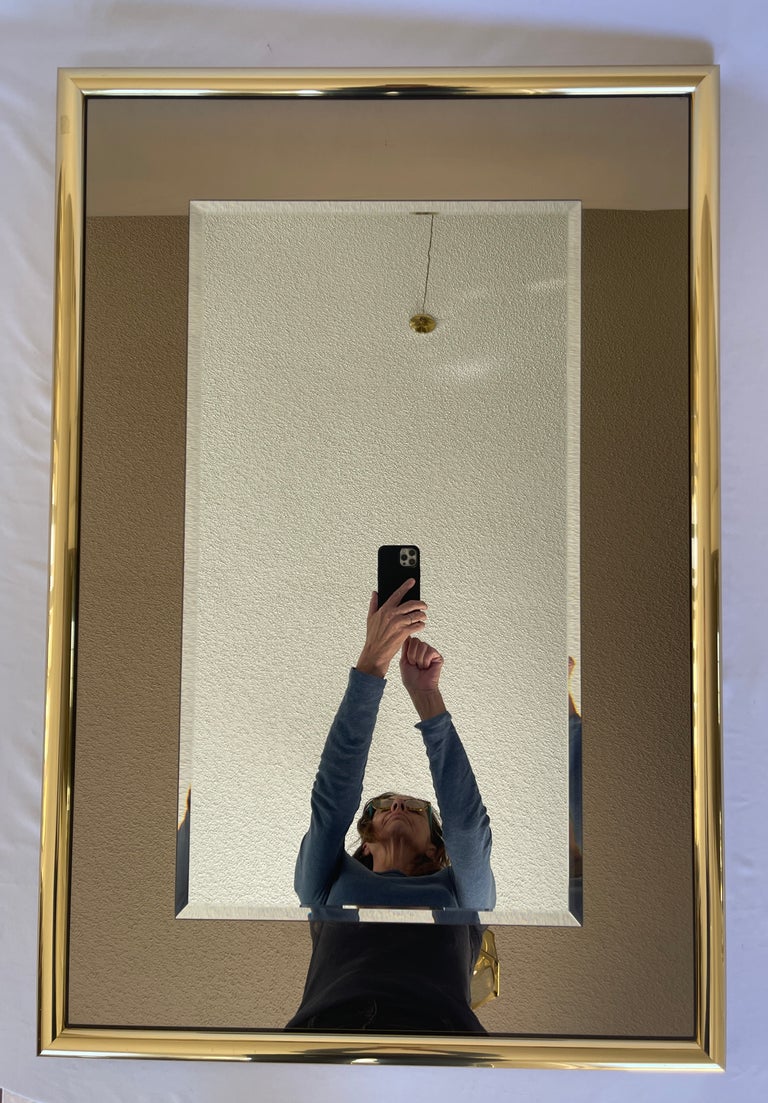 1970s Smoke Glass Rectangular Mirror with Brass Frame For Sale at 1stDibs