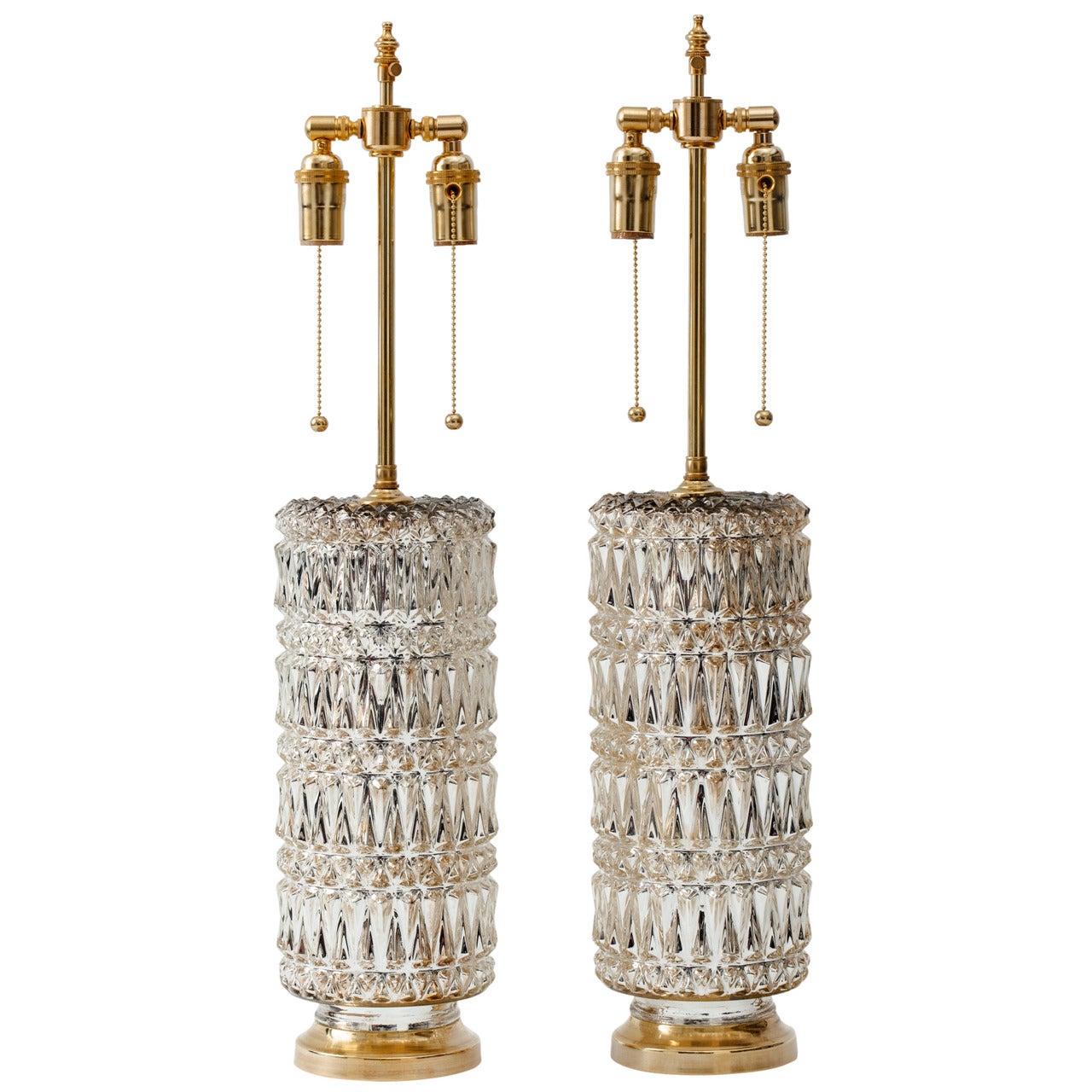 Hollywood Regency Mercury Glass Diamond Pattern Lamps For Sale at 1stDibs