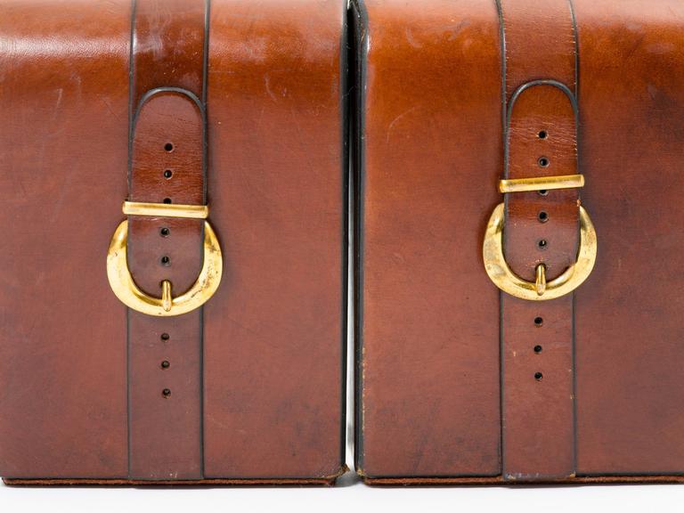 Equestrian Leather and Brass Buckle Bookends at 1stDibs | leather ...