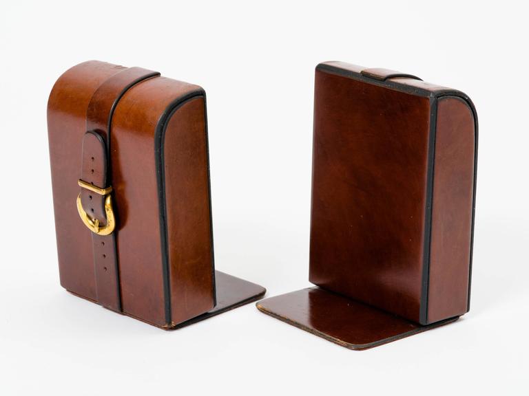 Equestrian Leather and Brass Buckle Bookends at 1stDibs | leather ...