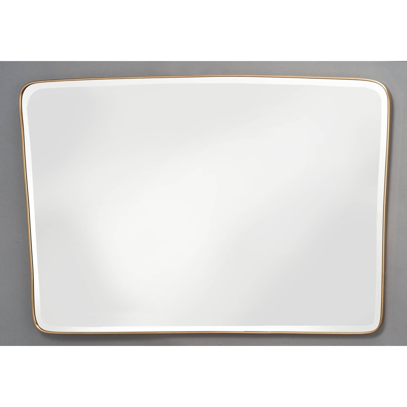 Large Tapered and Shaped Horizontal Brass Mirror, Italy , 1950s at 1stDibs